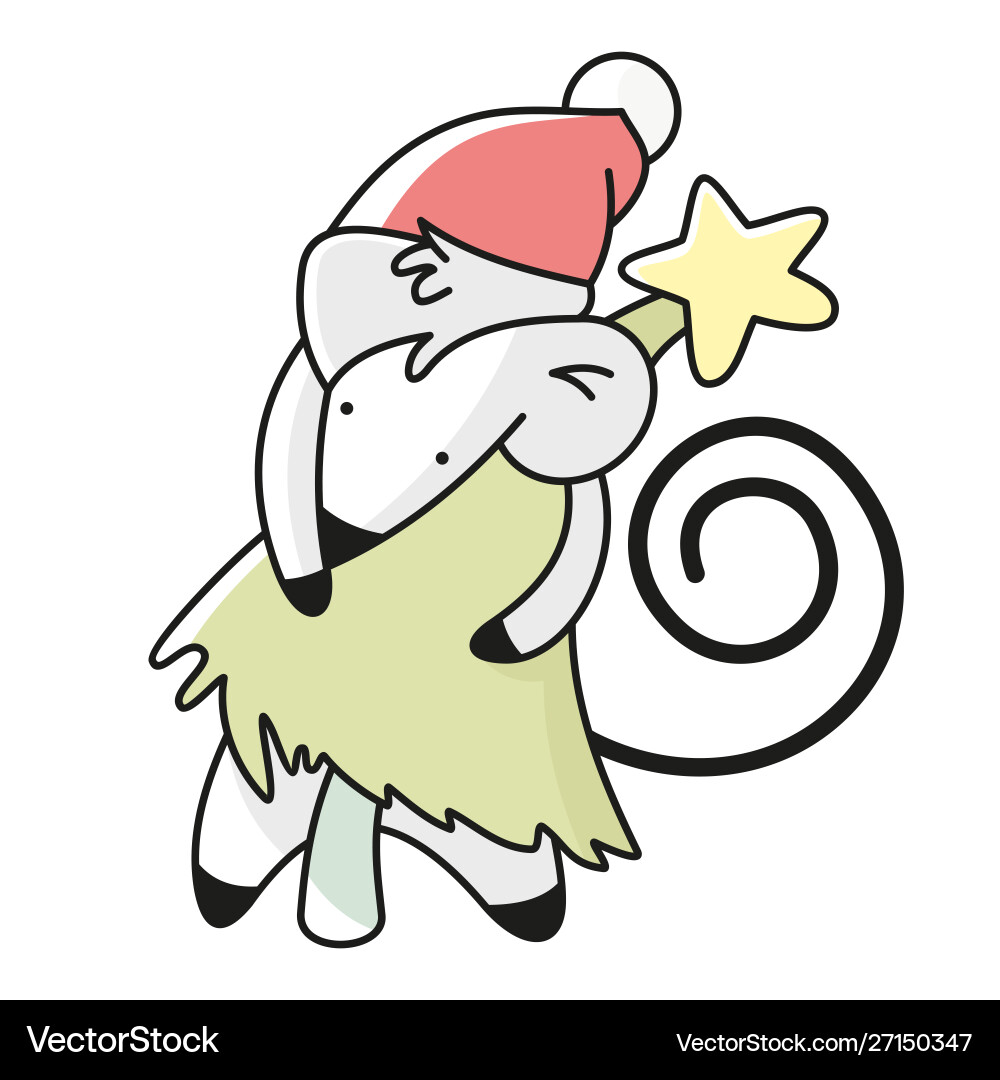 Mouse hugs a christmas tree with yellow star Vector Image