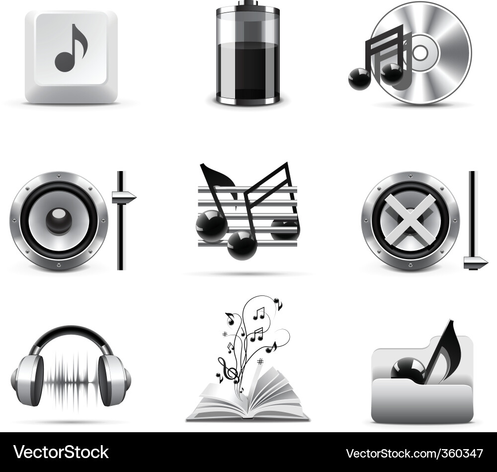 Music icons bw series Royalty Free Vector Image
