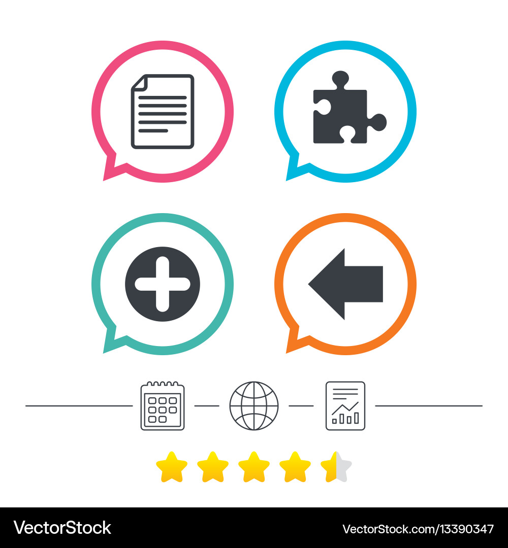 Plus circle and puzzle signs file arrow Royalty Free Vector