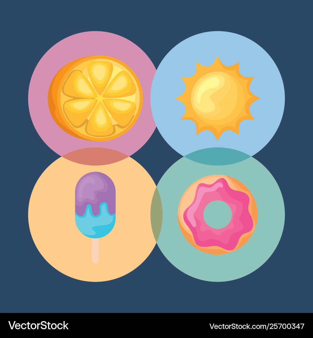 Set half orange with sun and icons Royalty Free Vector Image