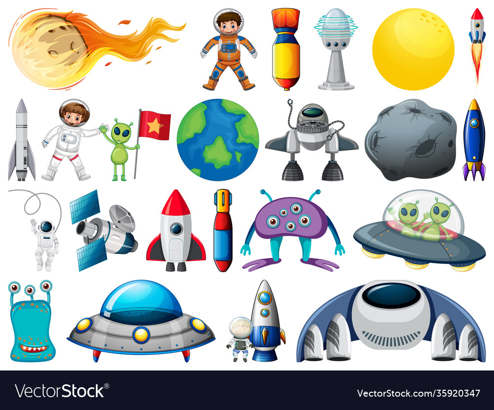 Set space objects and elements isolated Royalty Free Vector