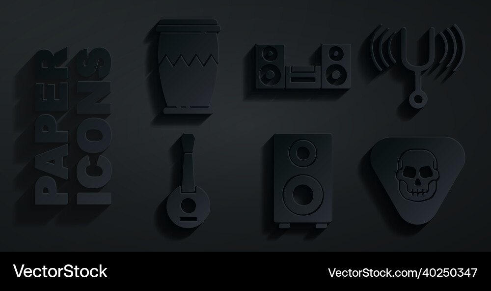 Set stereo speaker musical tuning fork banjo Vector Image