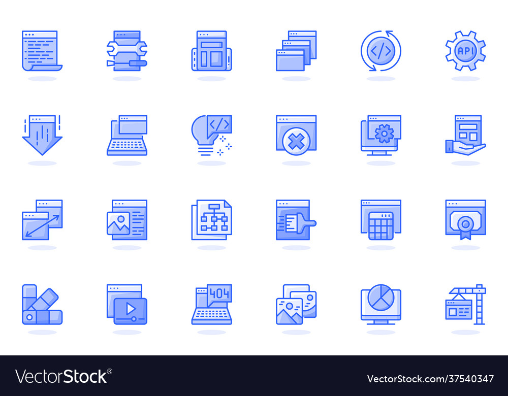 Web development flat line icon bundle outline Vector Image