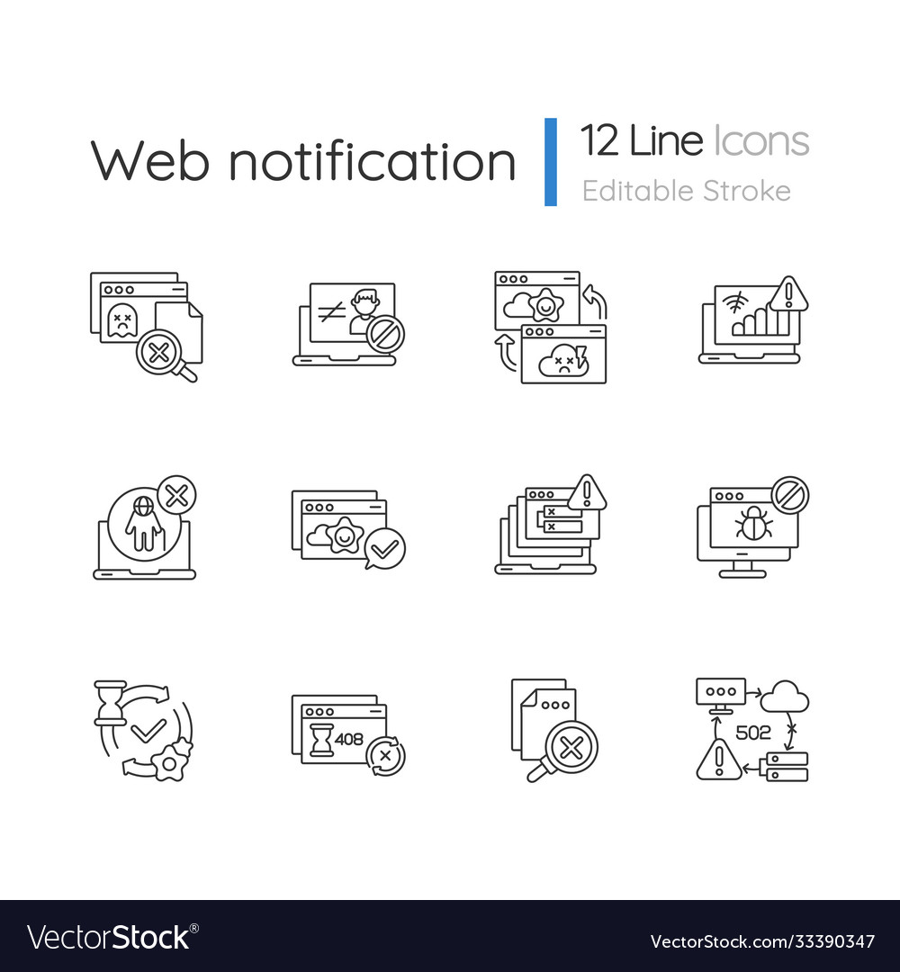 Web notifications linear icons set Royalty Free Vector Image