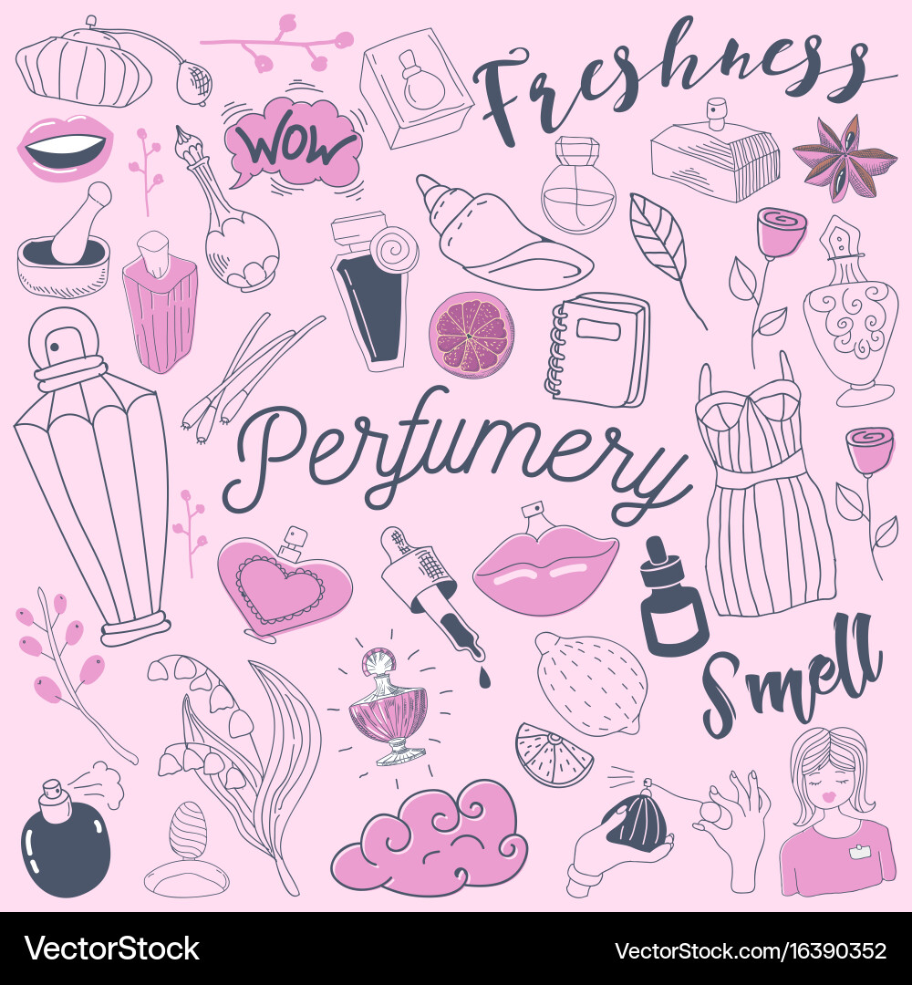 Cosmetics and perfumery freehand doodle Royalty Free Vector