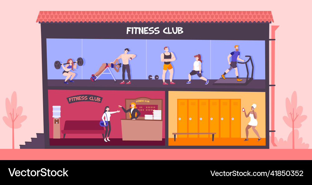 Fitness club building composition Royalty Free Vector Image
