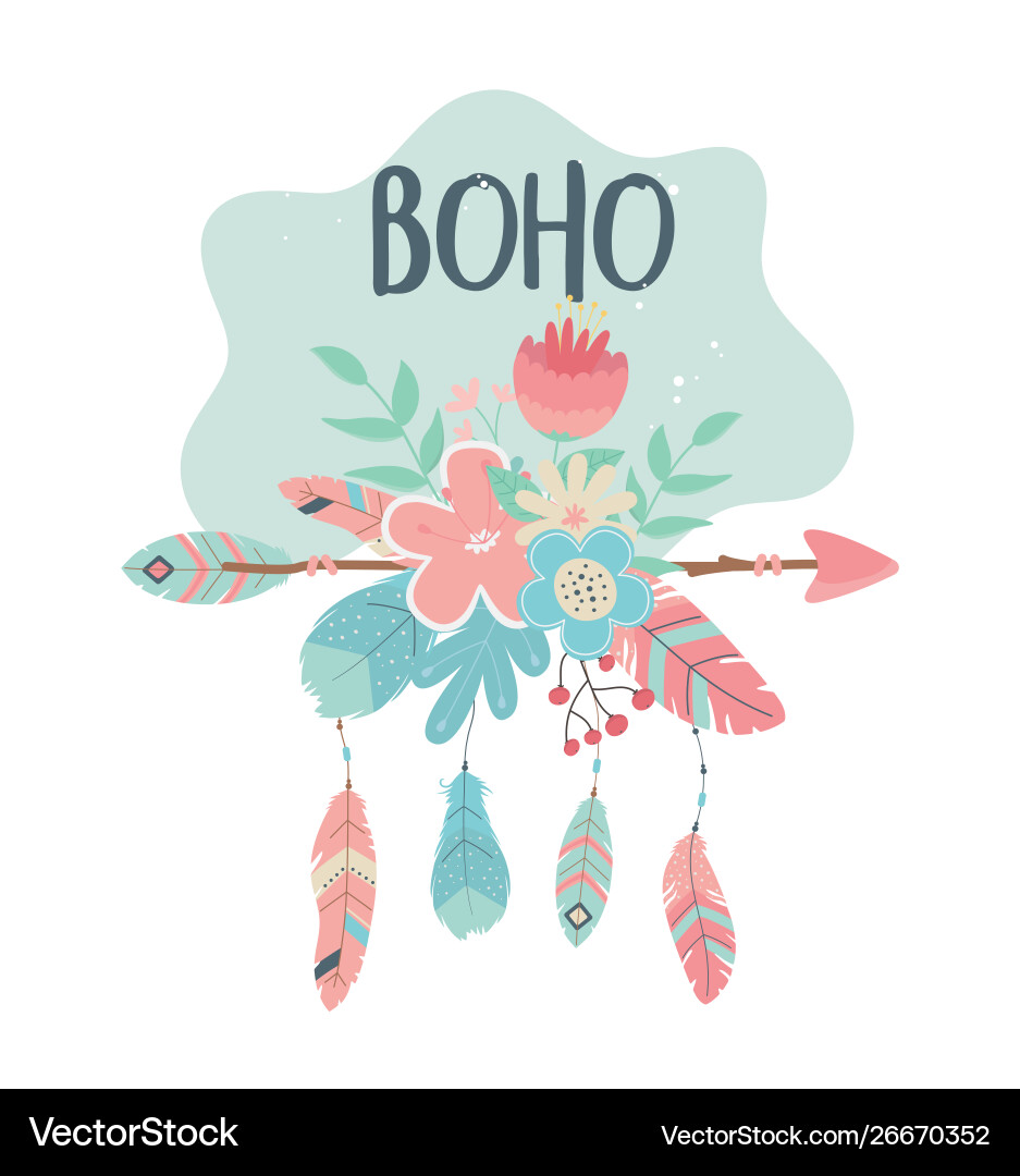 Flowers and feathers with arrows decoration boho Vector Image