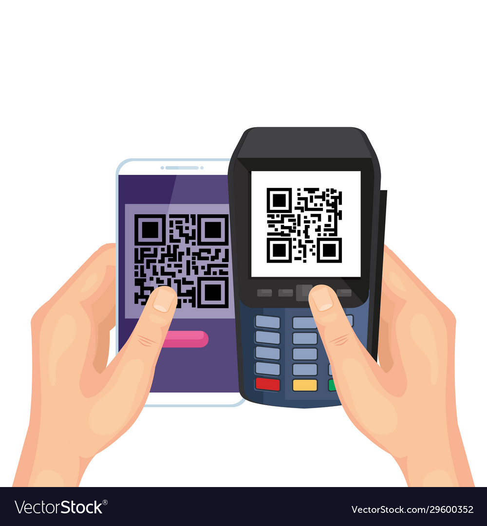 Hand using smartphone and dataphone with scan code