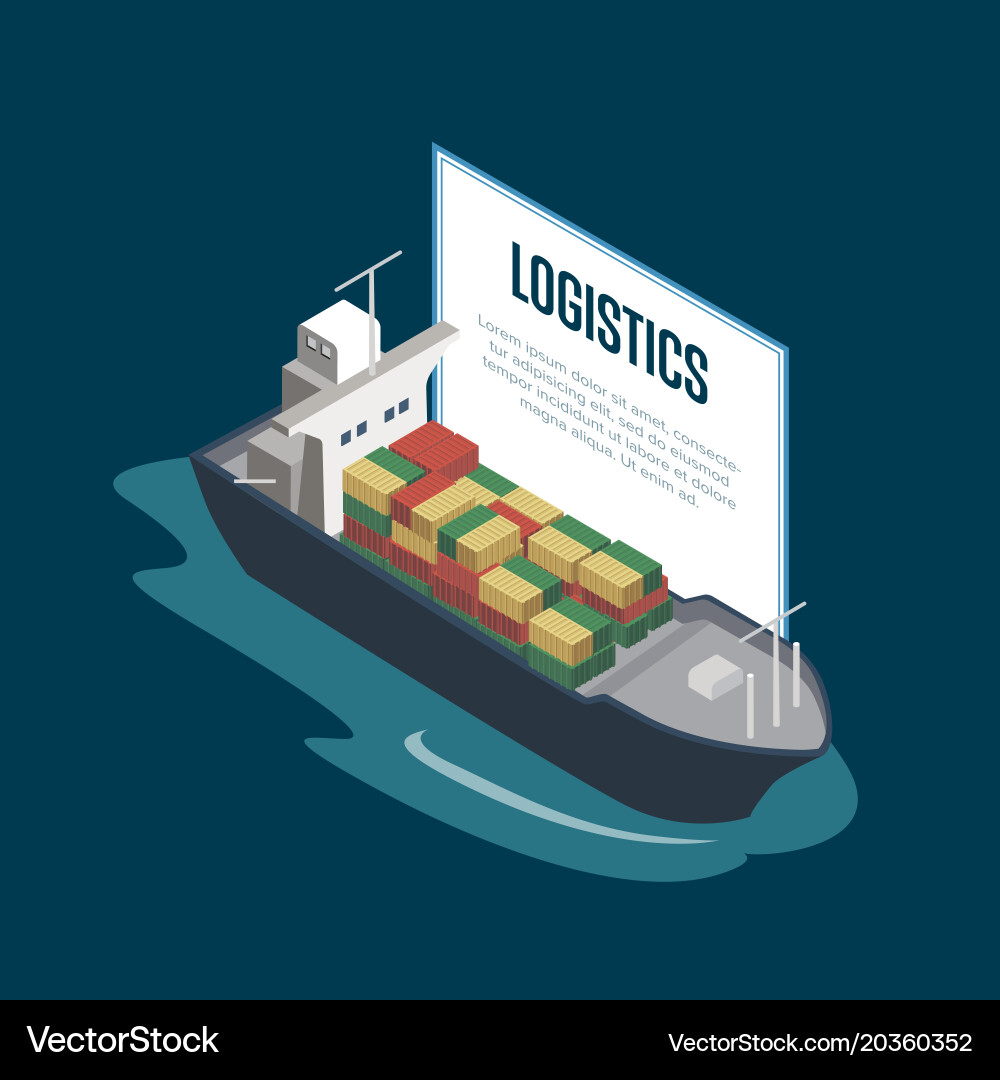 Sea shipping logistics isometric poster Royalty Free Vector