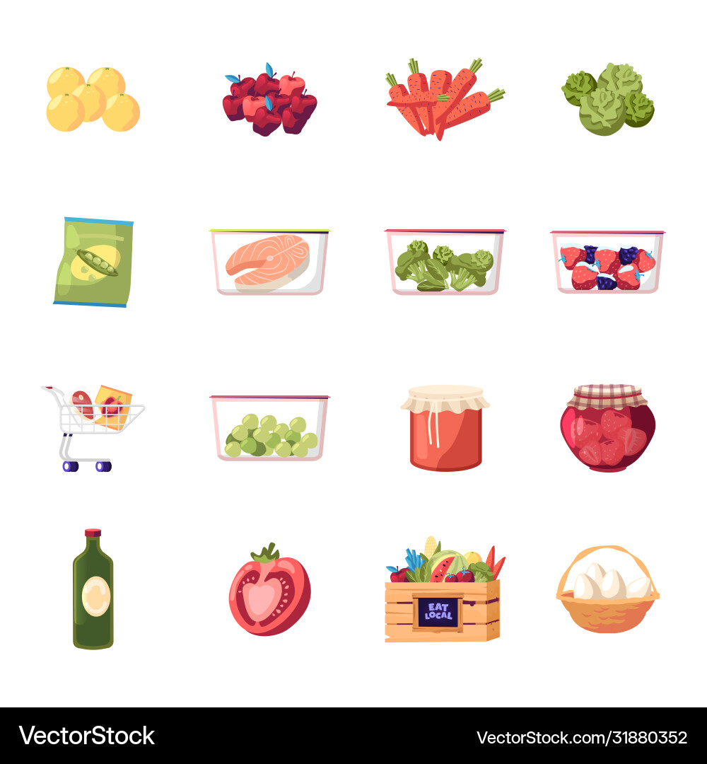 Set icons farm products fresh fruit vegetable Vector Image
