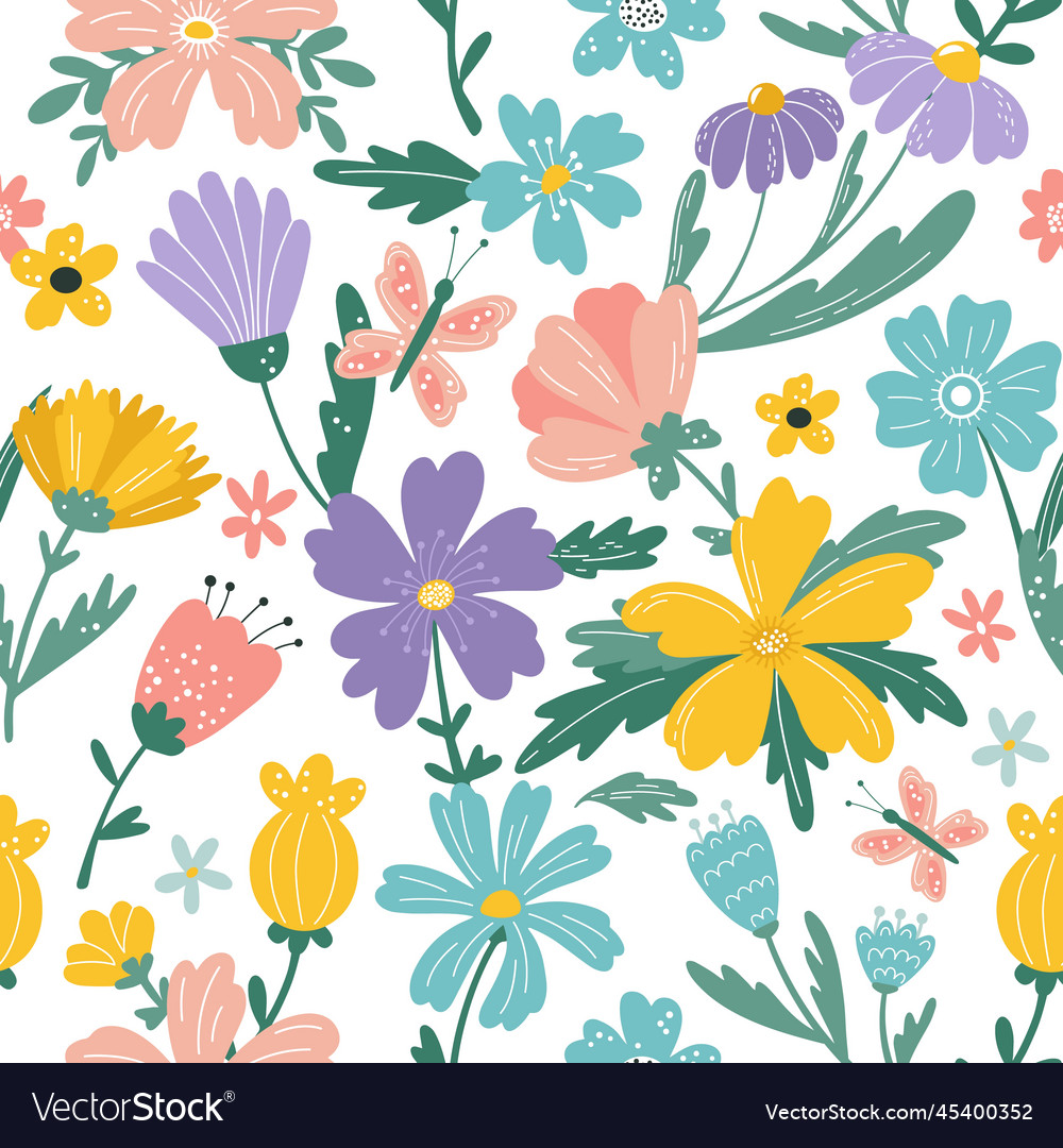 Spring flowers summer folk floral pattern pretty Vector Image