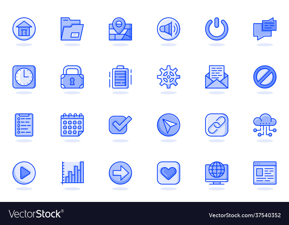 User interface buttons web flat line icon bundle Vector Image