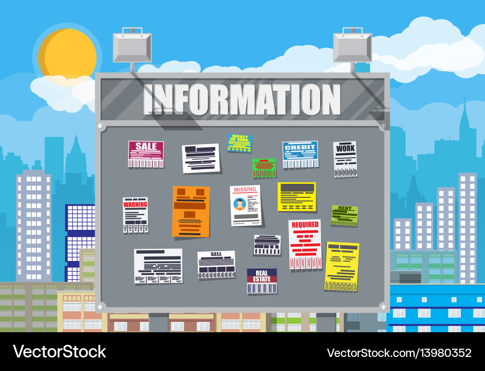 Various tear off papers ad on bulletin board Vector Image