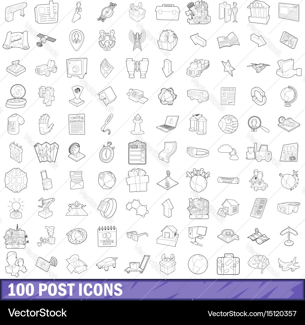 100 post icons set outline style Royalty Free Vector Image