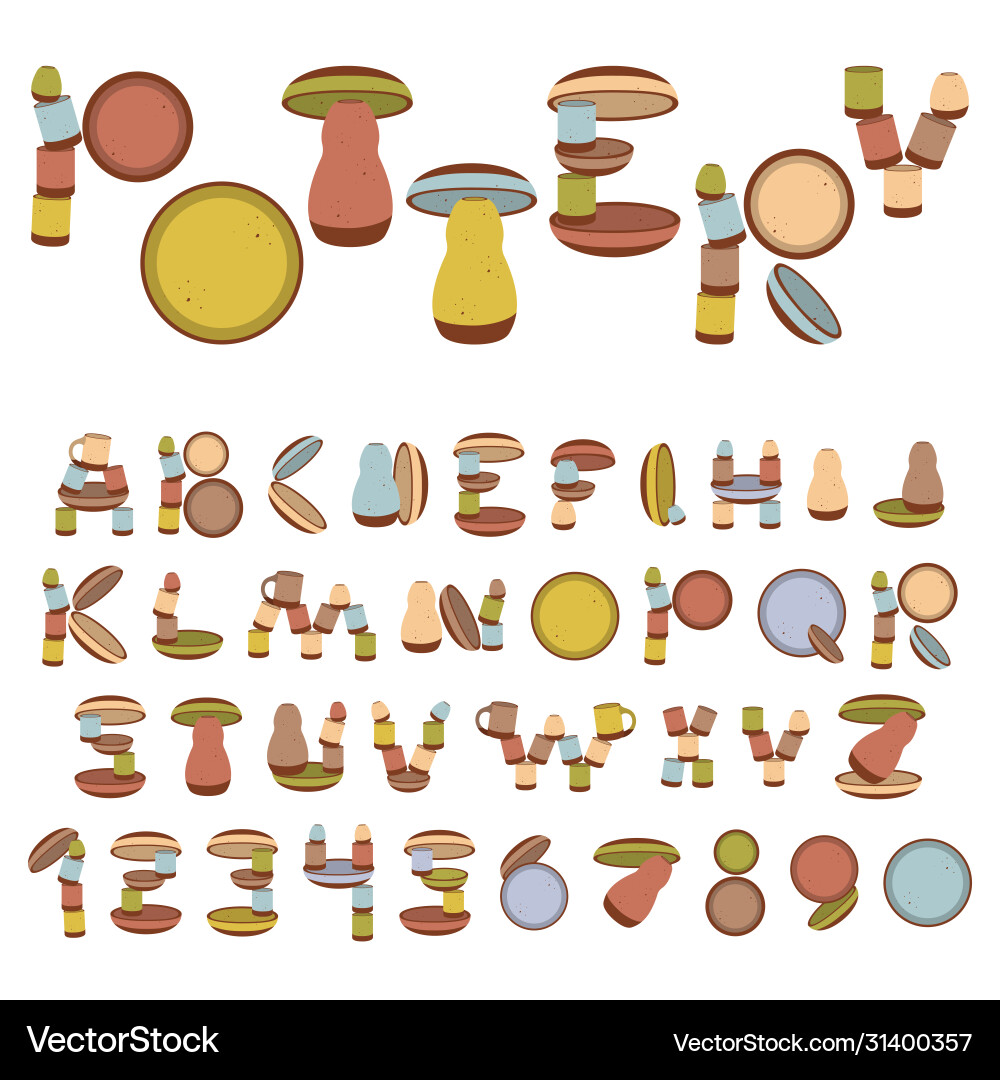 Alphabet font letters numerals handmade clay Vector Image
