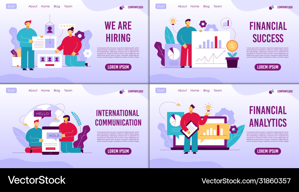 Business management ecommerce landing pages set Vector Image