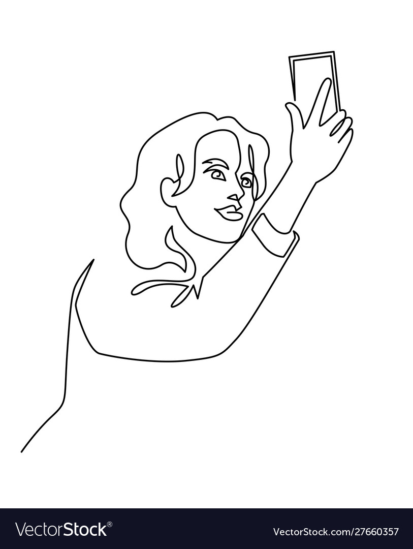 Continuous one line drawing selfie beautiful Vector Image
