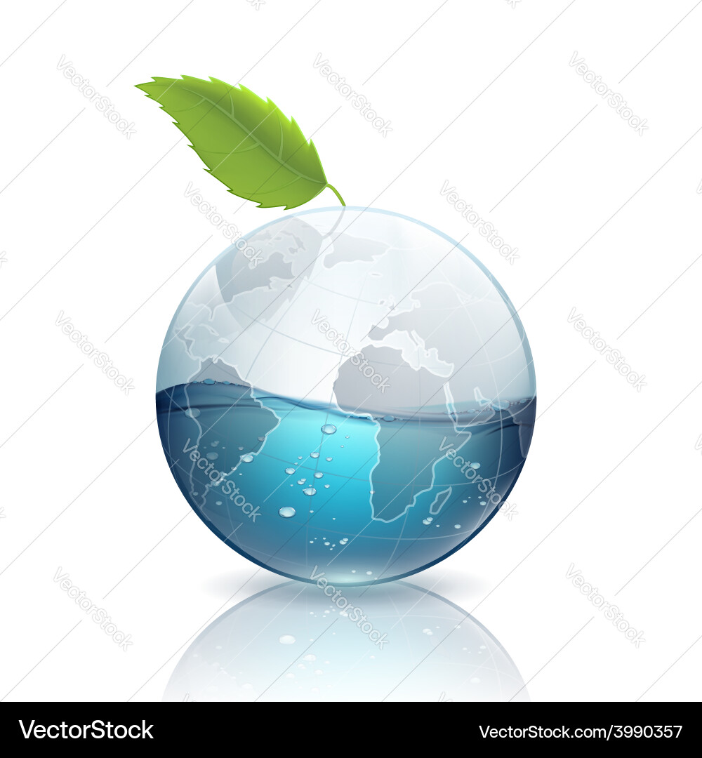 Earth with green leaf and water Royalty Free Vector Image