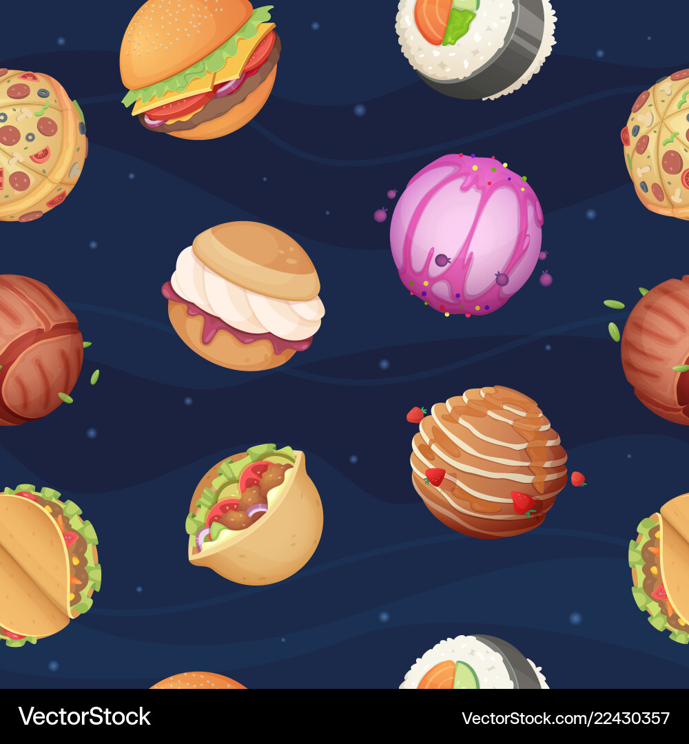 Food planets pattern fantastic space world with Vector Image