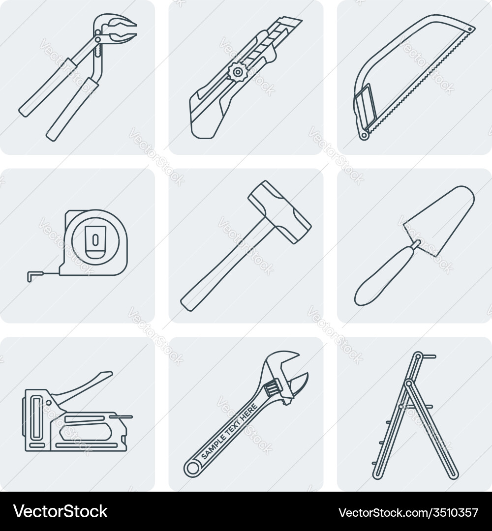Grey outline house remodel tools icons Royalty Free Vector