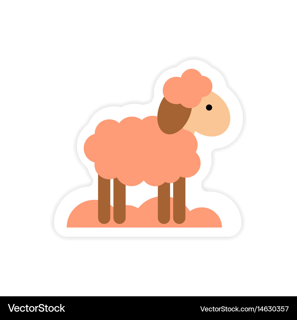 Paper sticker on white background christmas lamb Vector Image