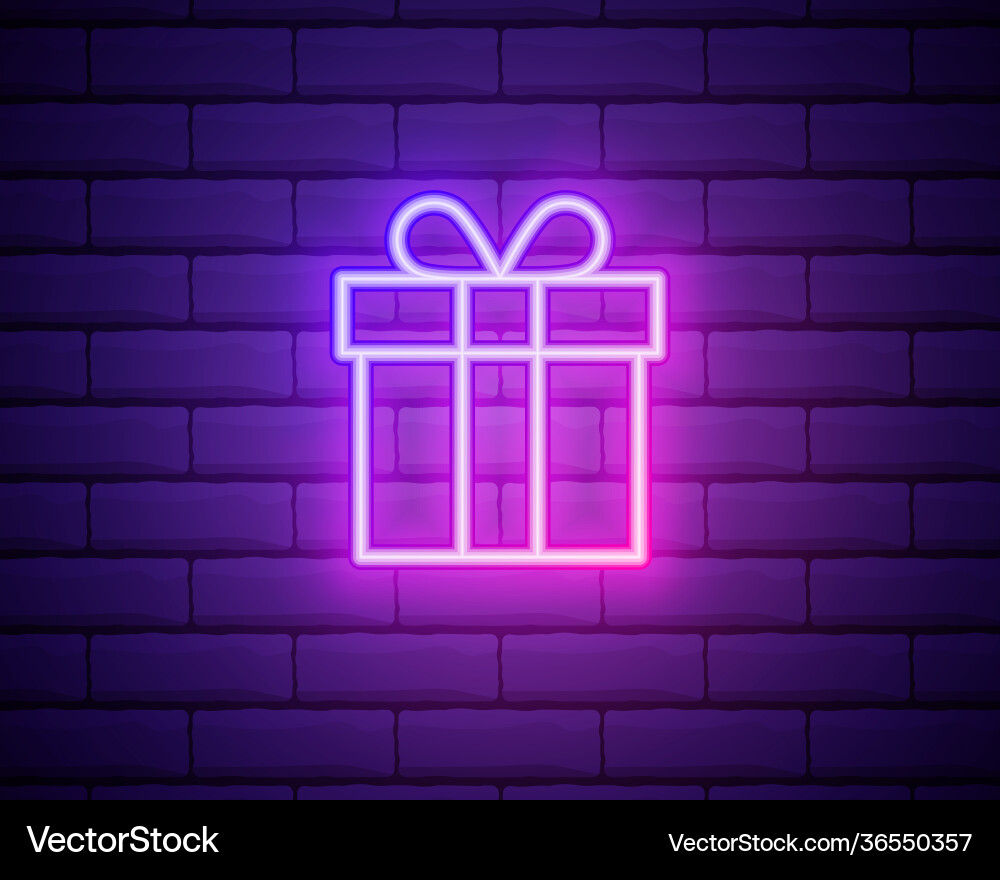 Present neon light icon gift store glowing sign Vector Image