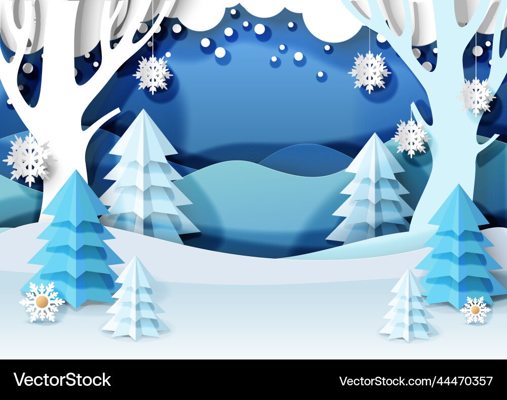 Winter background in paper cut art style Vector Image