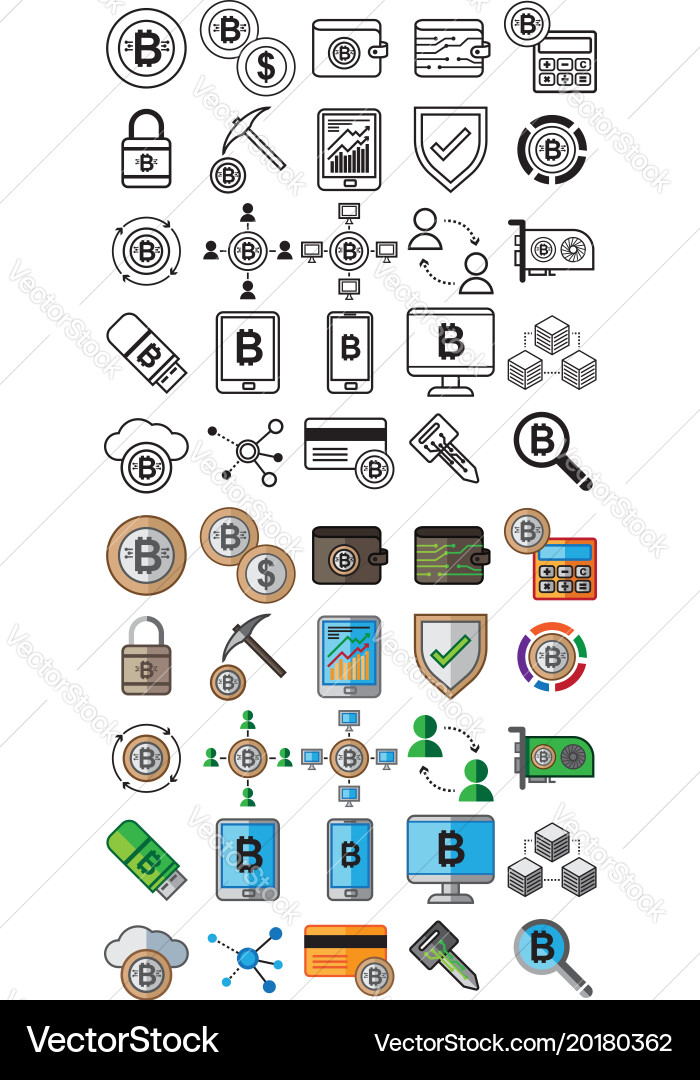 A set bitcoin other crypto curencies and crypto Vector Image