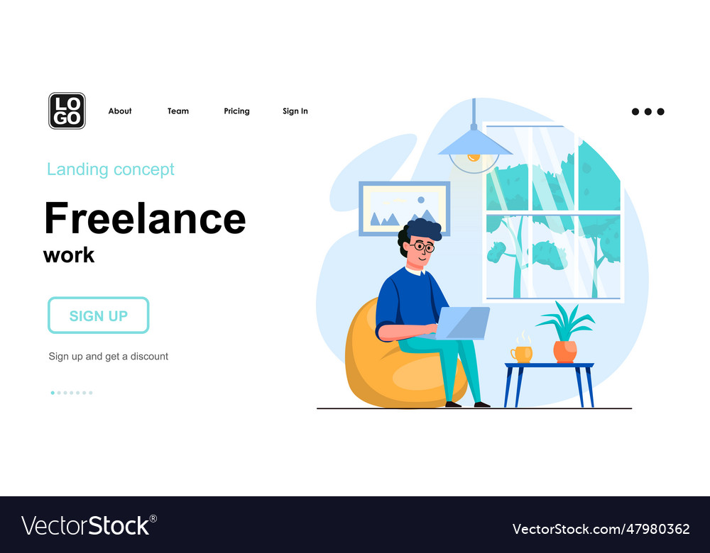 Freelance work web concept man working on laptop Vector Image