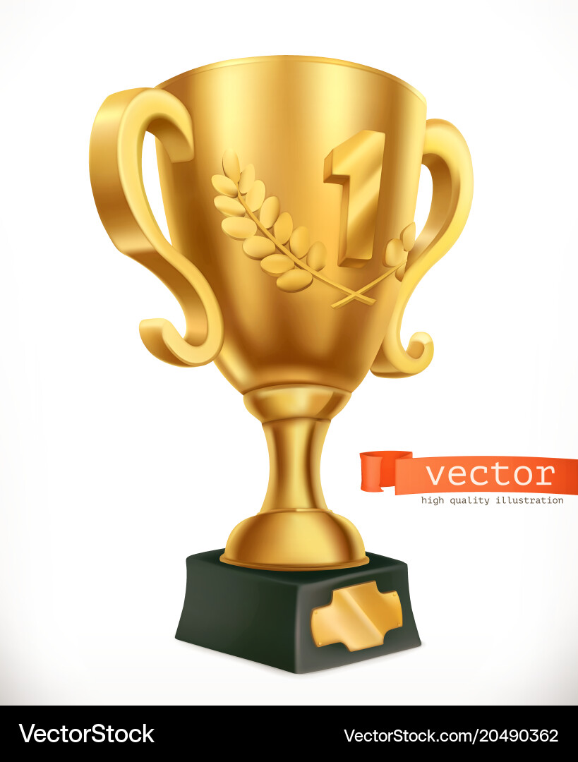 Gold cup reward first place 3d icon Royalty Free Vector