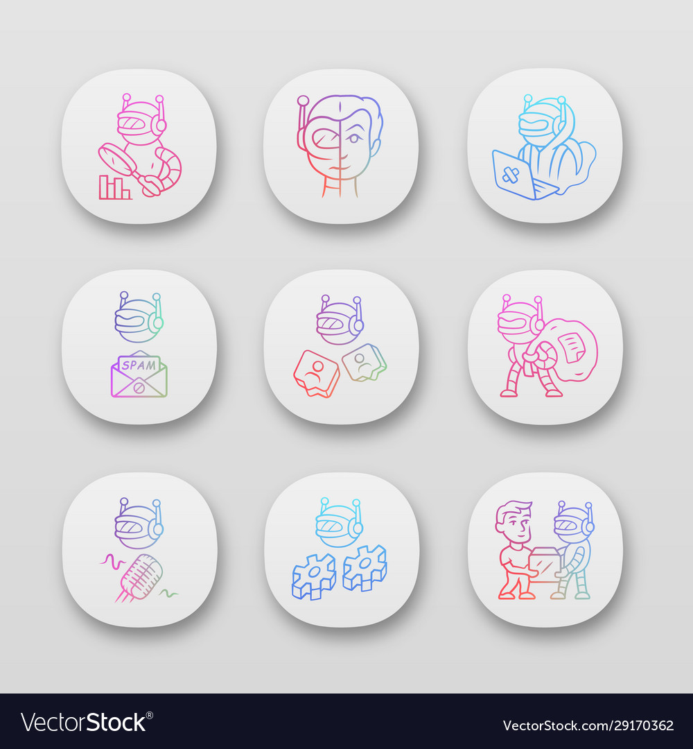 Internet bots app icons set hacker voice spam Vector Image