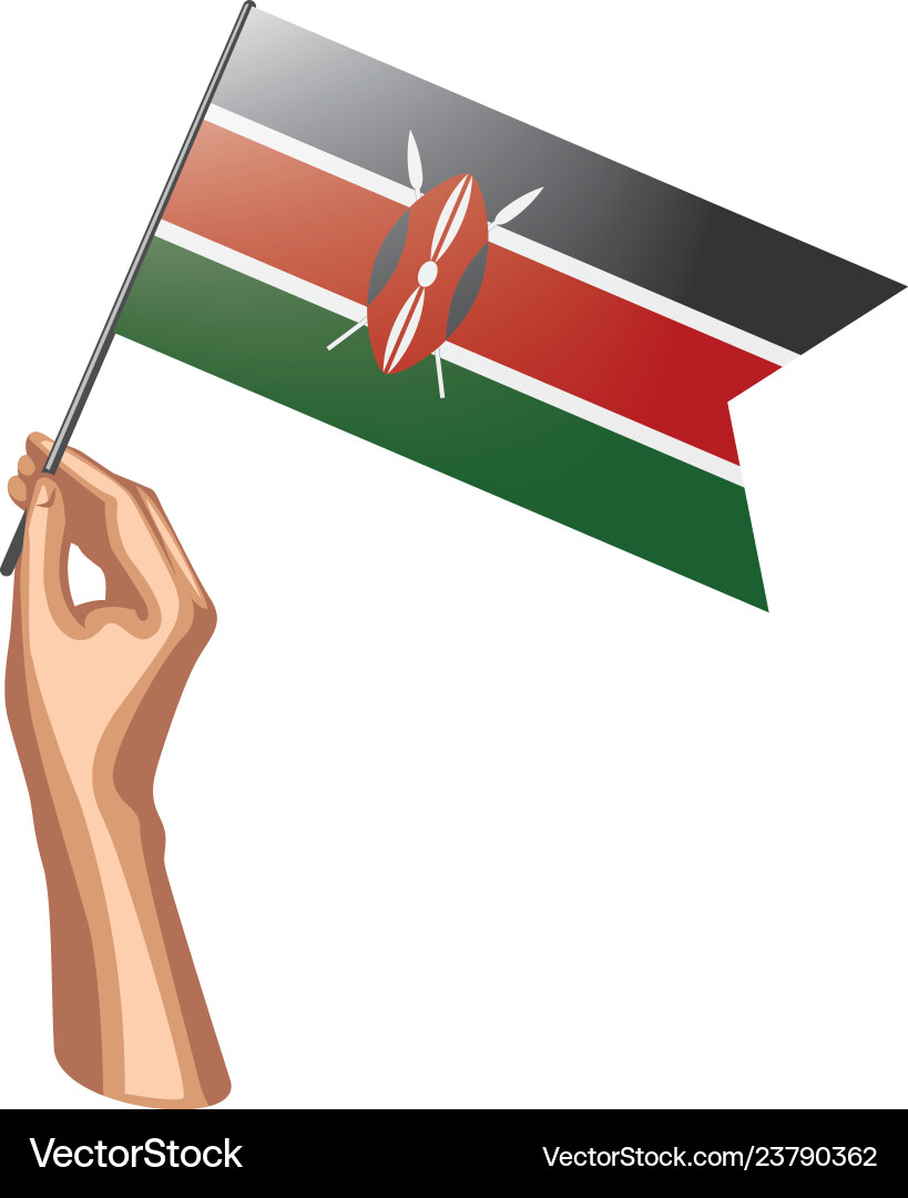 Kenya flag and hand on white background Royalty Free Vector