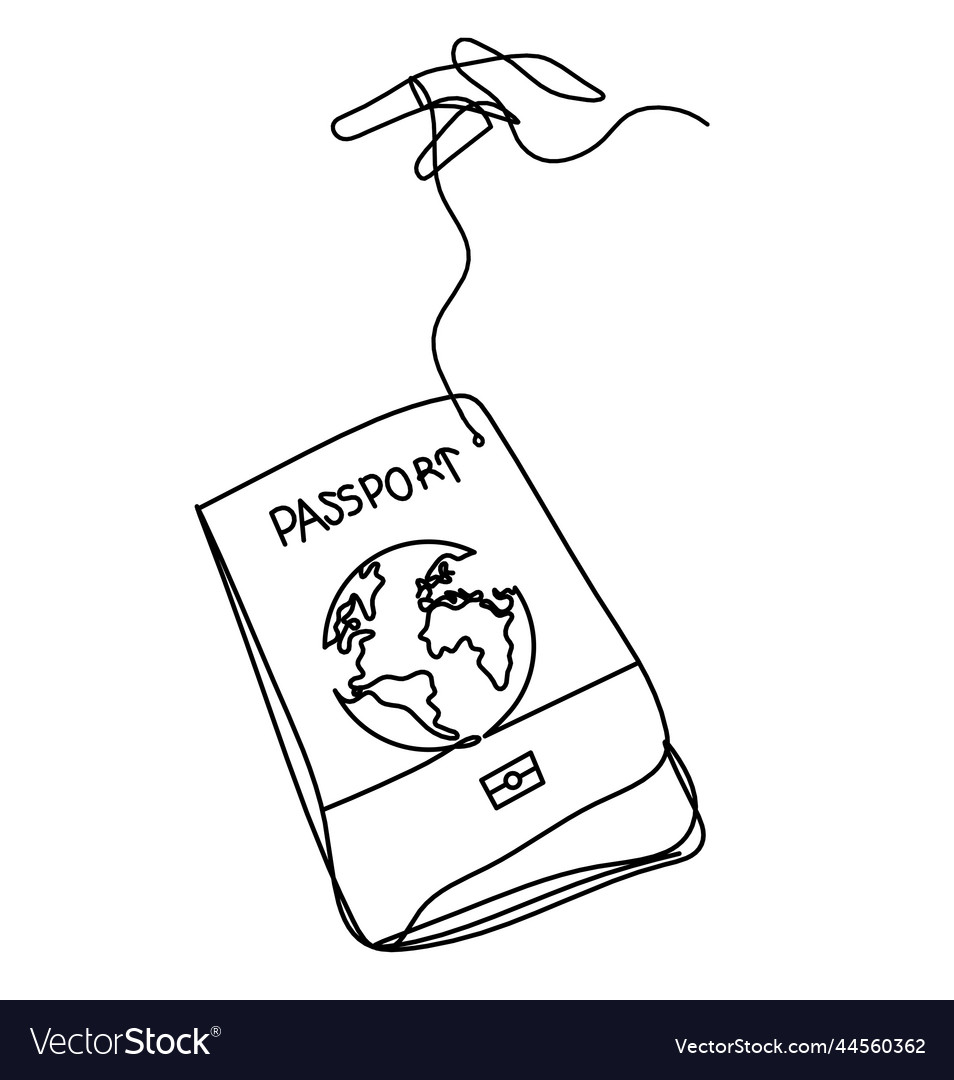 Passport With Hand As Line Drawing On White Vector Image
