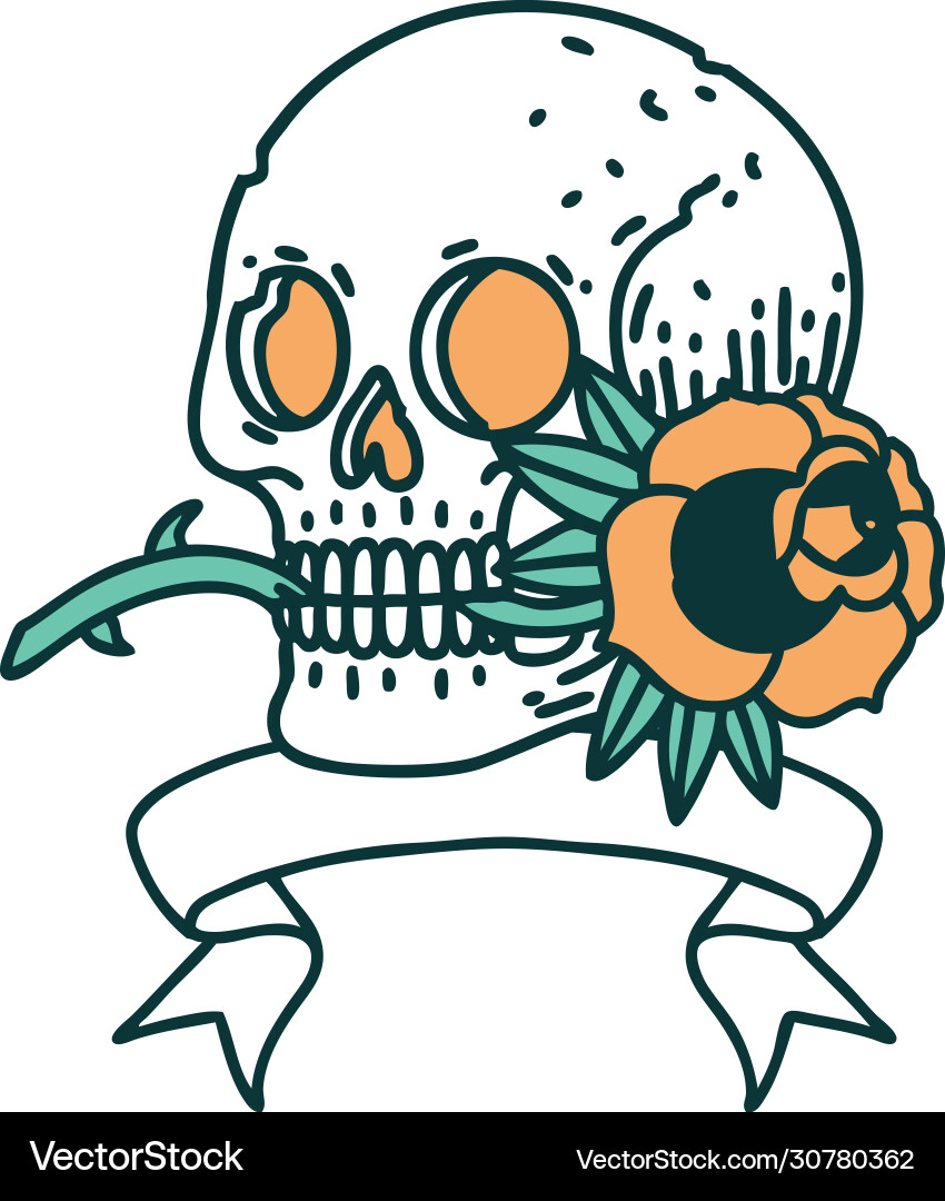 Tattoo with banner a skull and rose Royalty Free Vector