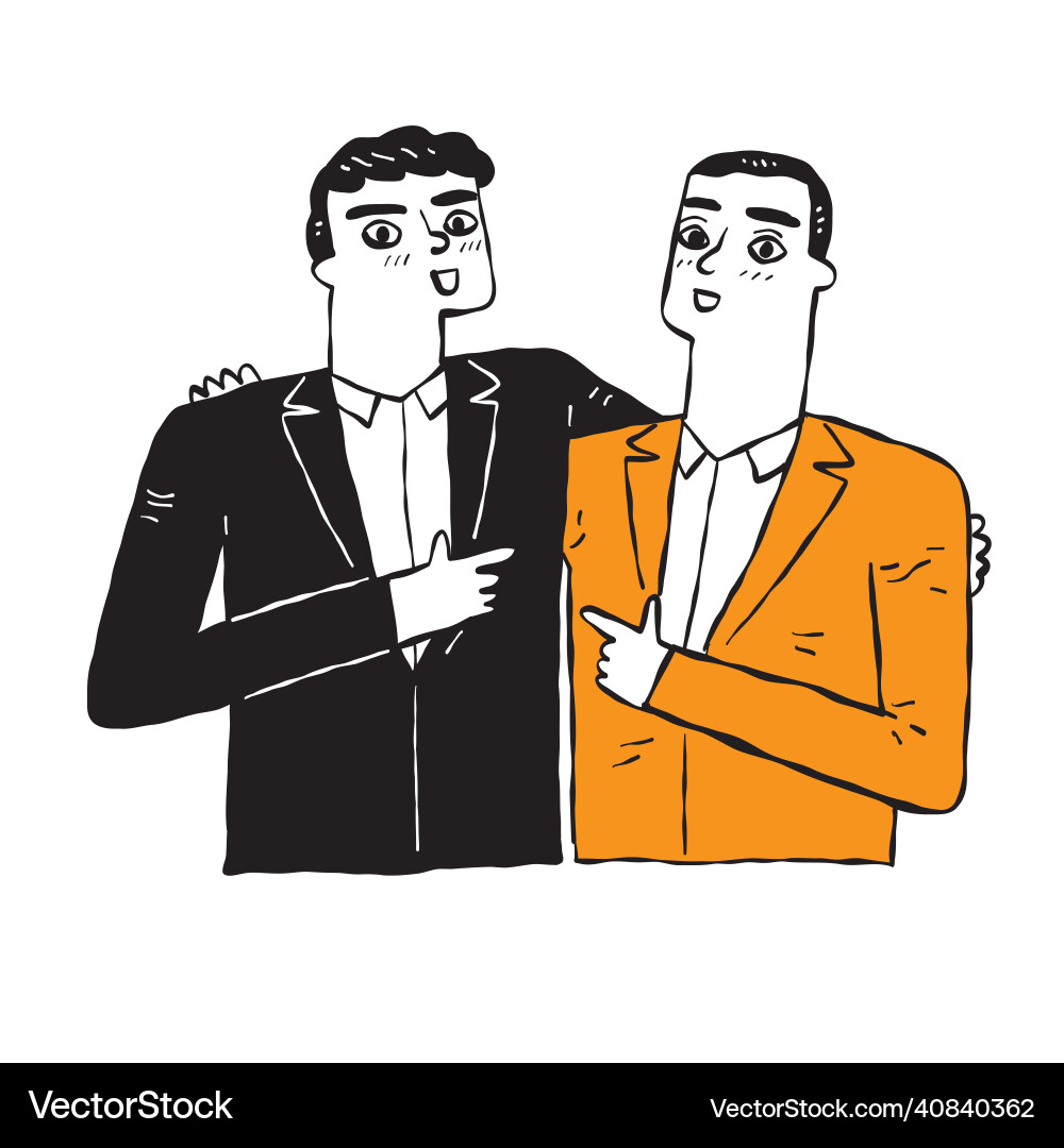Two businessmen in suits hugging each other Vector Image