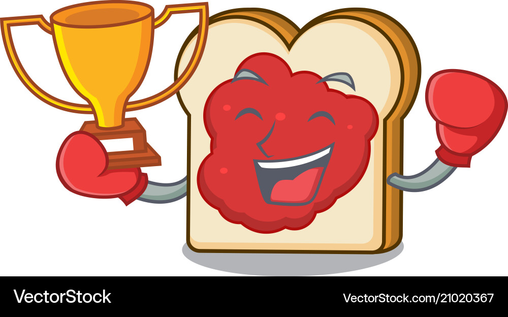 Boxing winner bread with jam mascot cartoon Vector Image