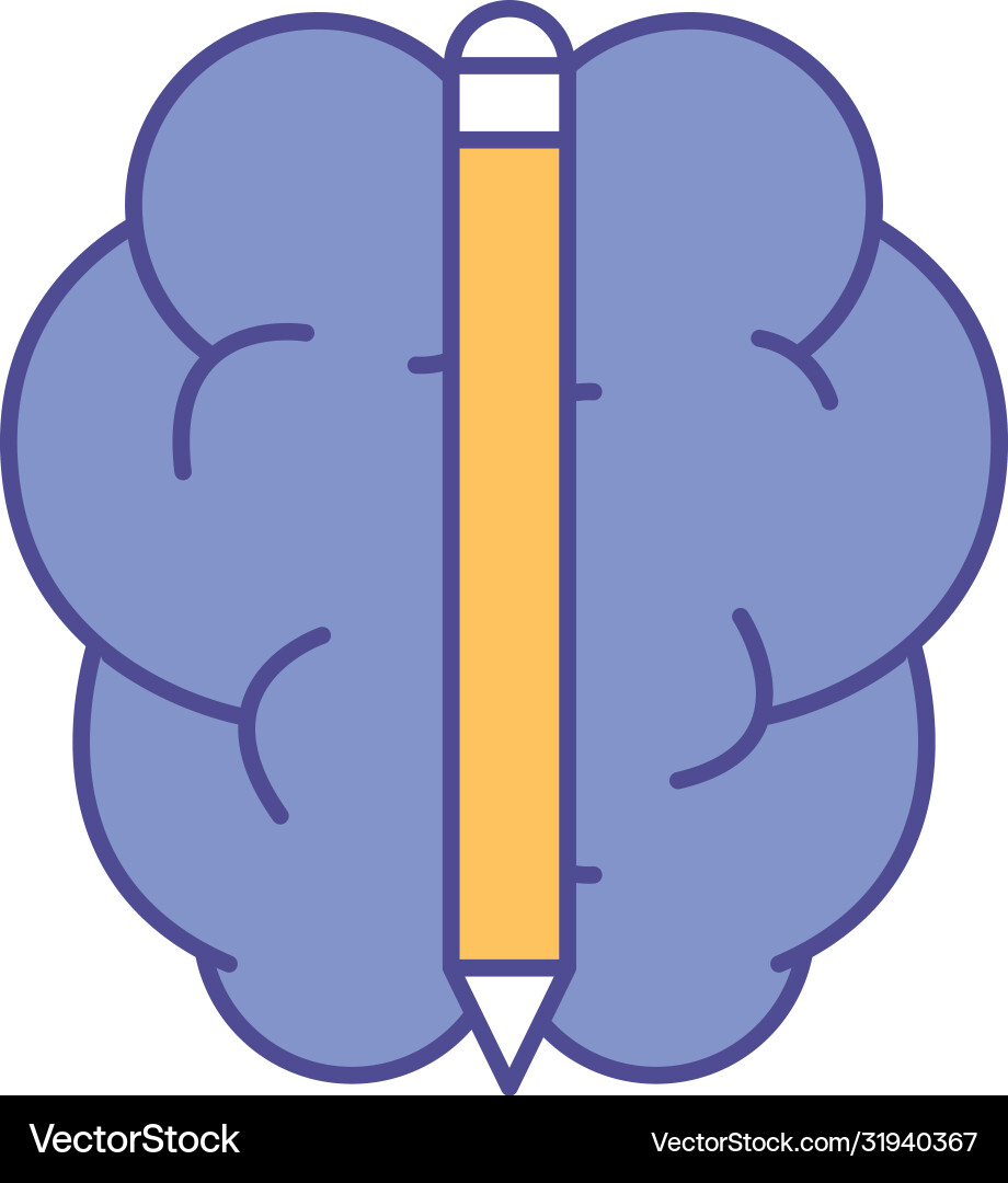 Brain with pencil line and fill style icon Vector Image