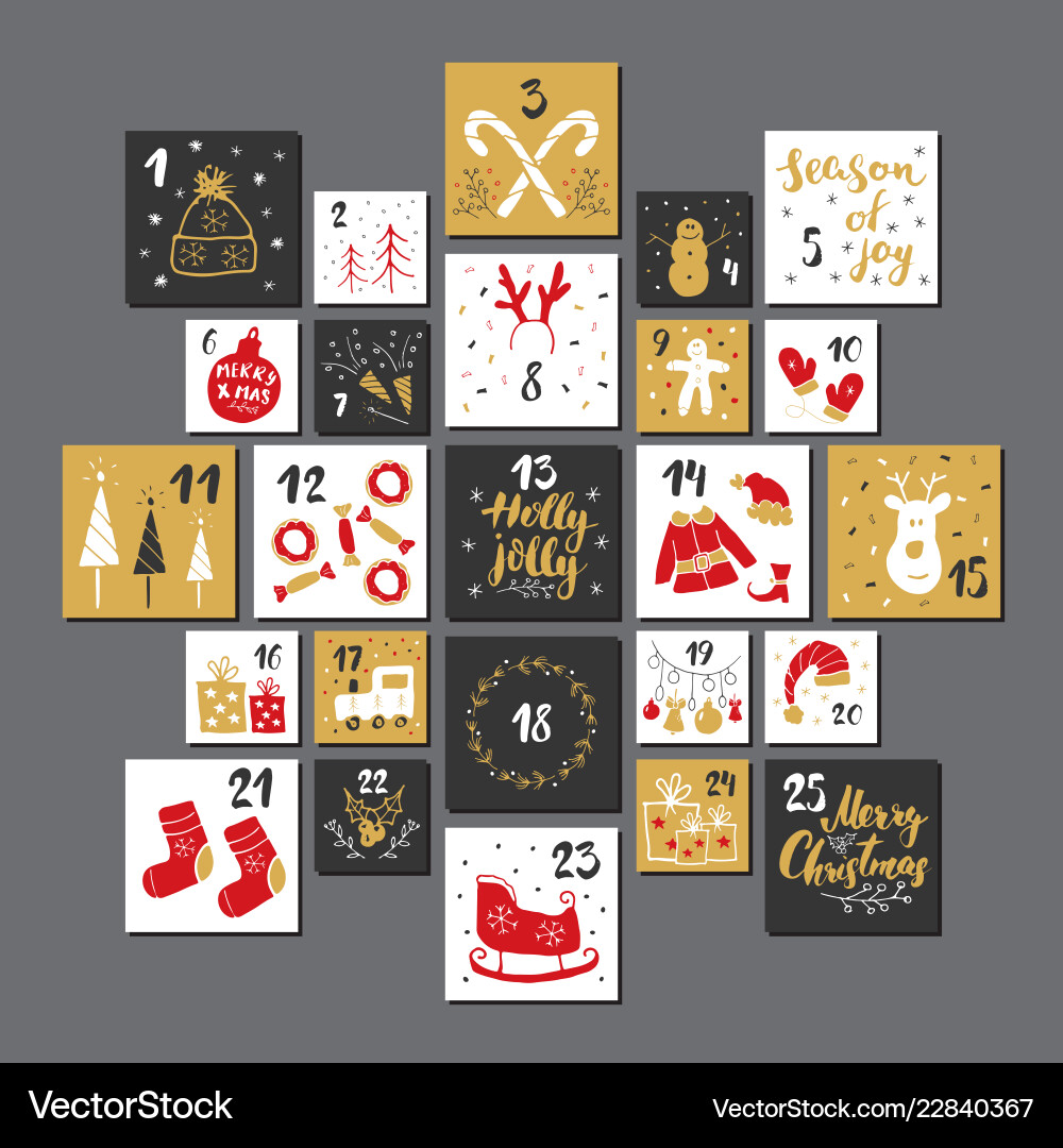Christmas advent calendar hand drawn elements Vector Image