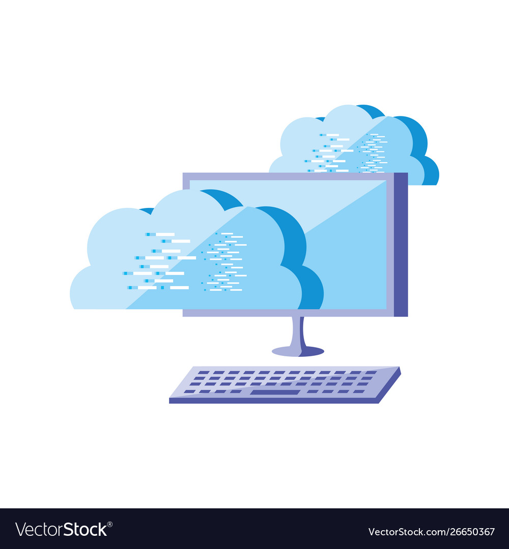 Desktop computer with cloud computing Royalty Free Vector