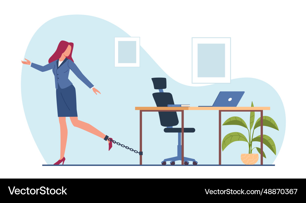 Heavy slave office work girl employee chained Vector Image