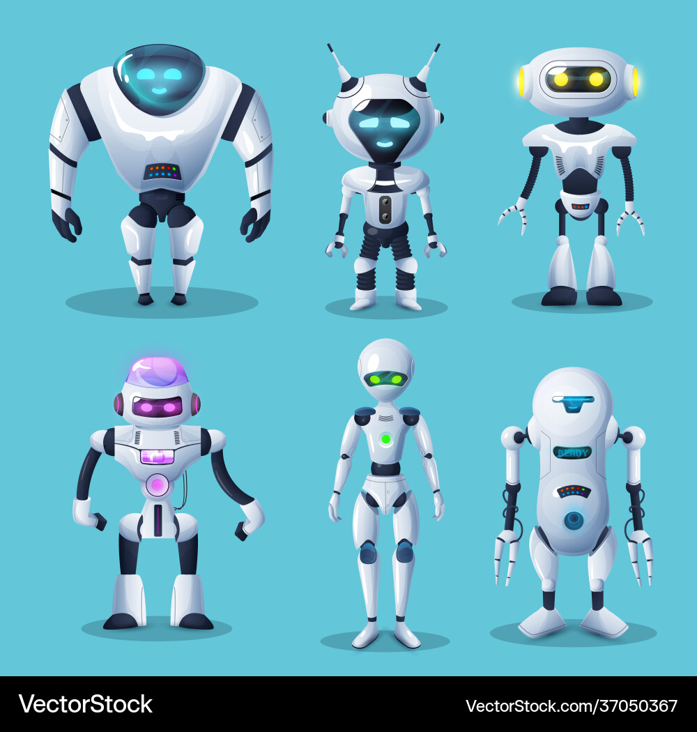 Humanoid Robots And Androids Characters Set Vector Image