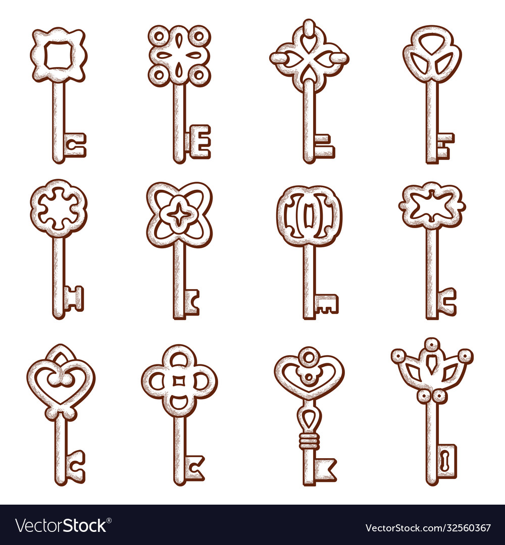 Keys icon silhouettes and locks old Royalty Free Vector