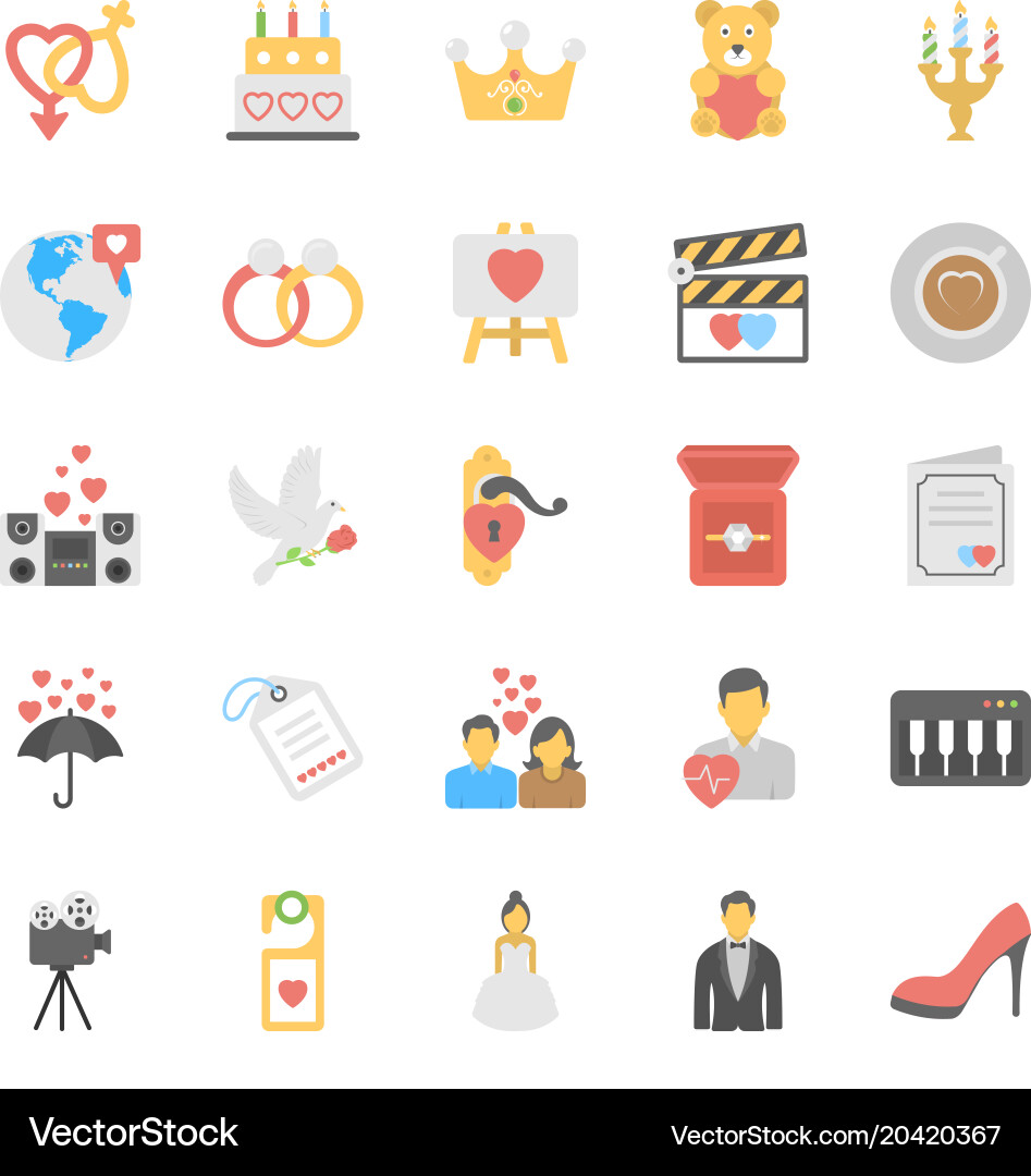 Love and romance icons set Royalty Free Vector Image