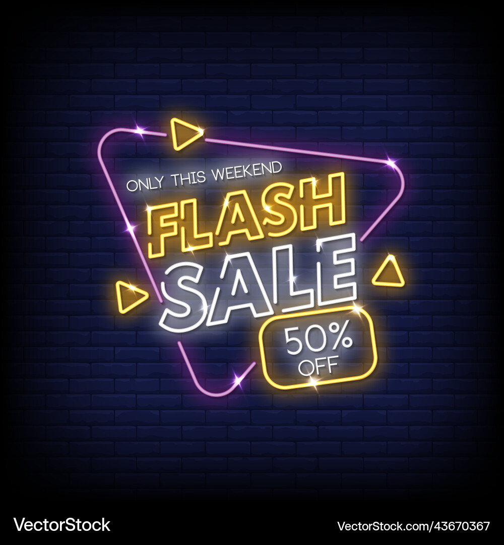 Neon sign flash sale with brick wall background Vector Image