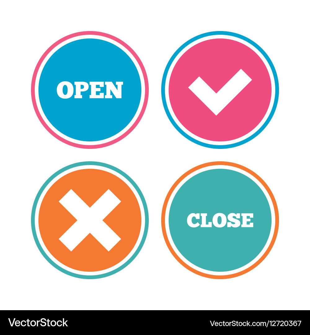 Open and close icons check or tick delete sign Vector Image