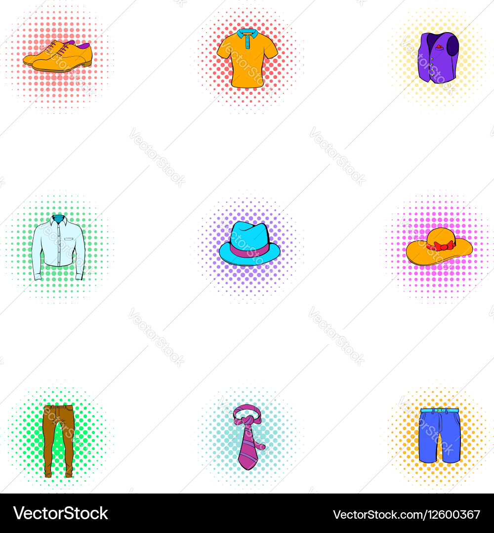 Outfits icons set pop-art style Royalty Free Vector Image