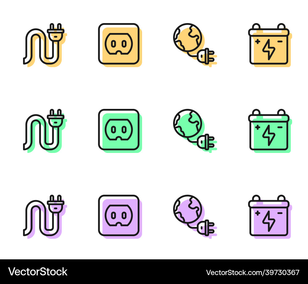 Set line global energy planet with plug electric Vector Image