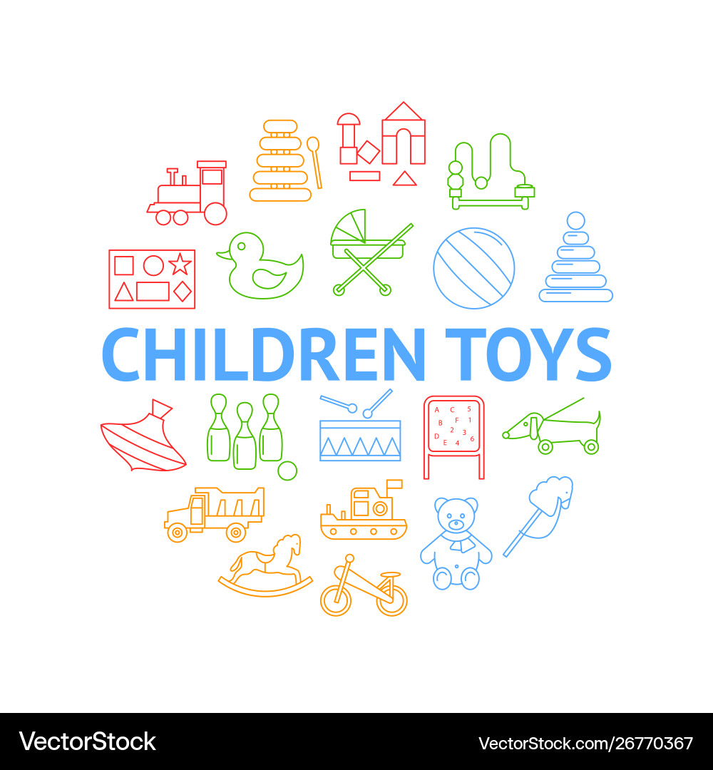 Toys signs thin line round design template ad Vector Image