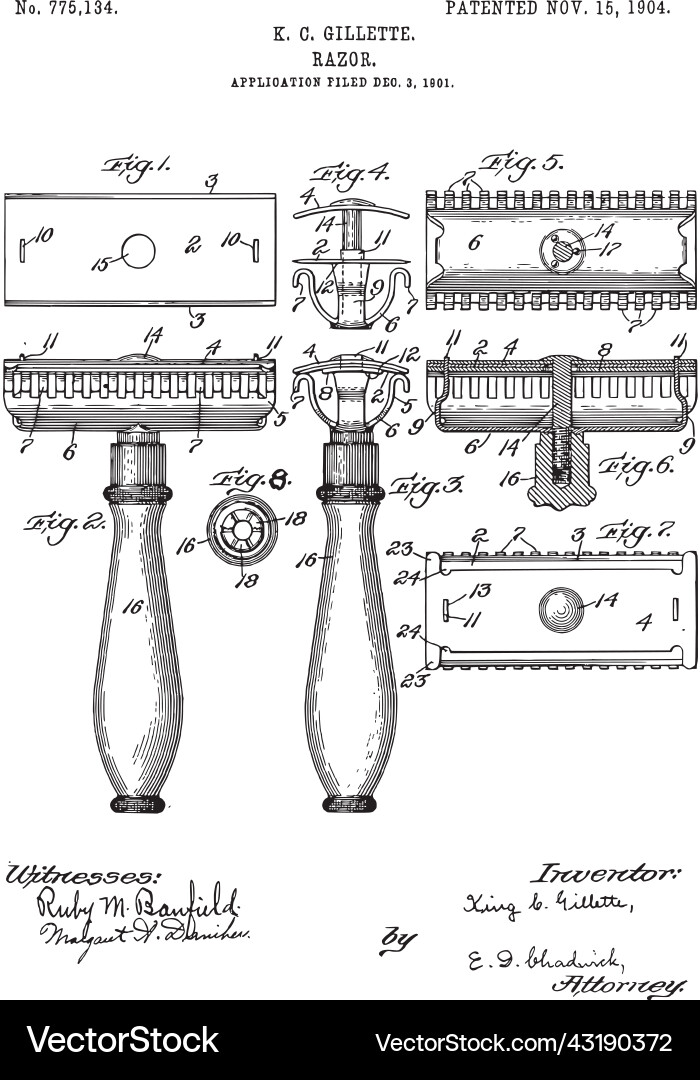 1901 vintage razor patent arteps Royalty Free Vector Image