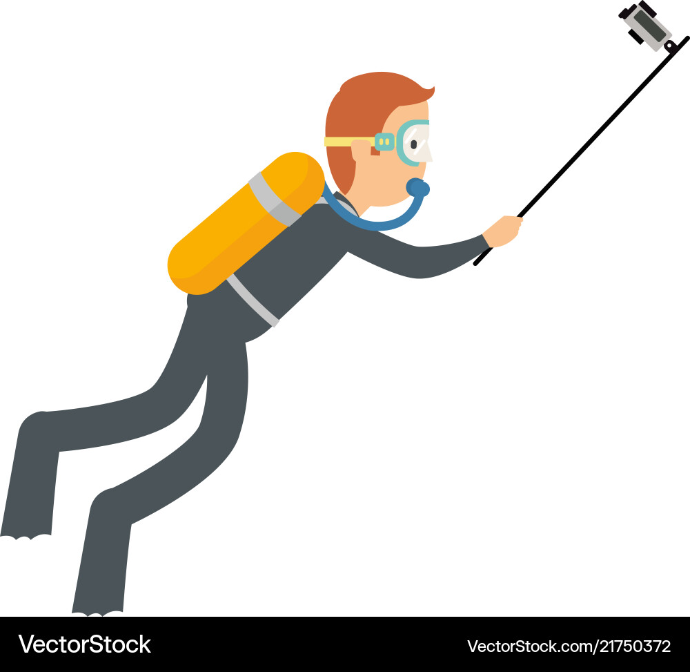 A man wearing action camera to record his Vector Image